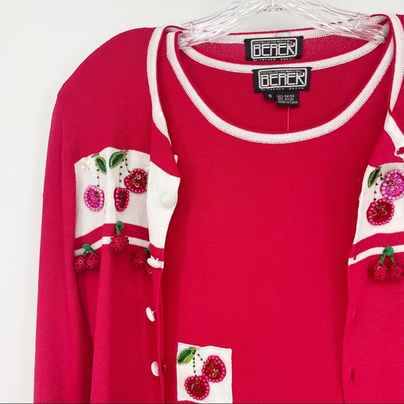 berek | Sweaters | Vintage Berek Deadstock Cherries Red Twinset Sweater ...